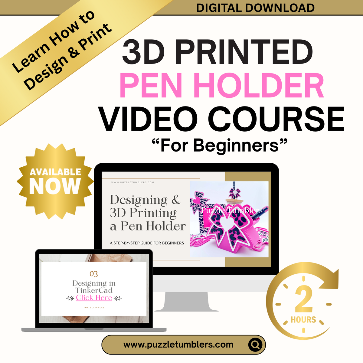 Beginner 3D Printing Course | Design & Create a Pen Holder 2 Pieces ...