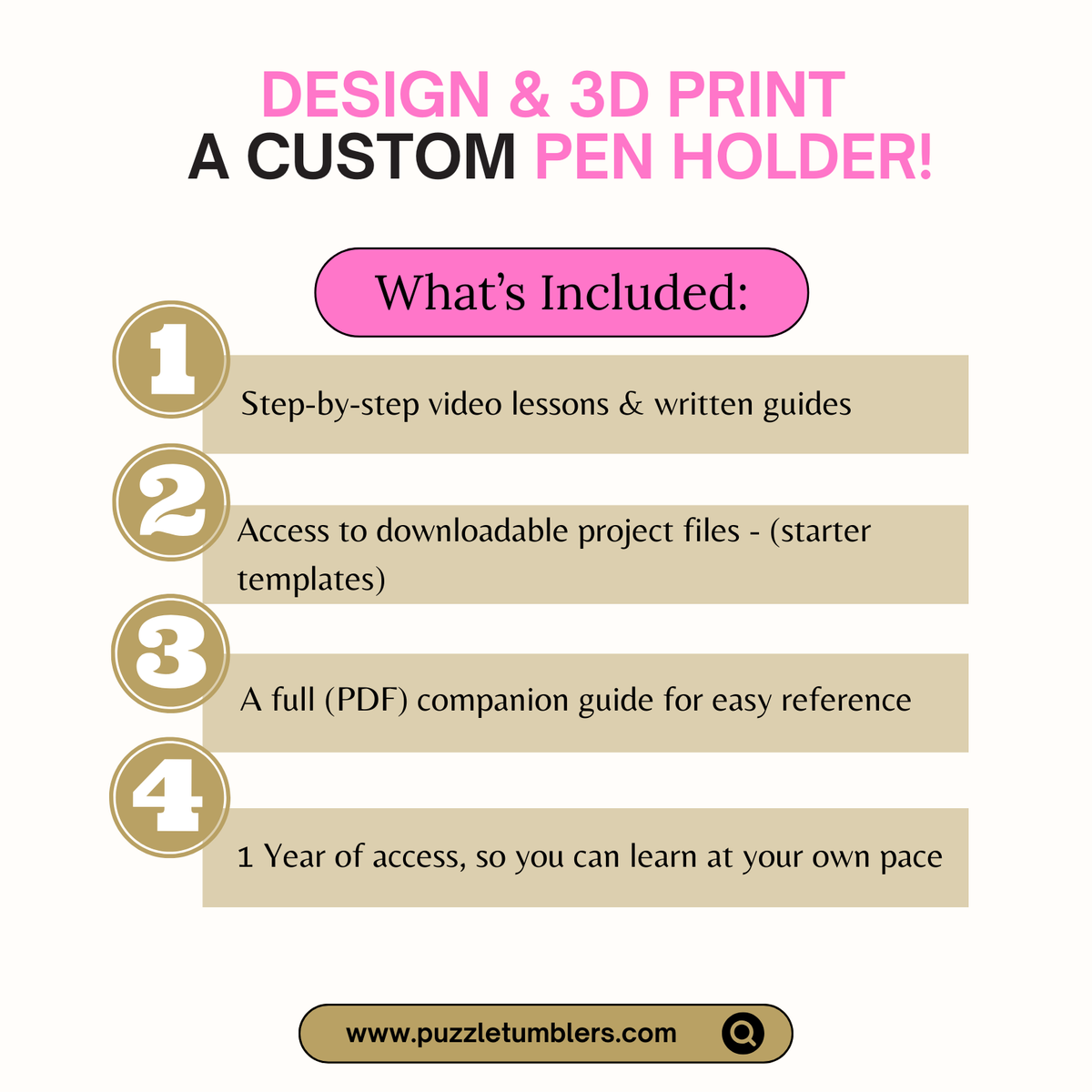 Beginner 3D Printing Course | Design & Create a Pen Holder 2 Pieces ...